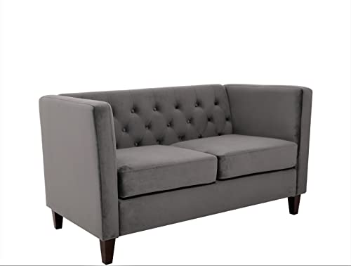 US Pride Furniture Modern Style Soft Elegant High Density Foam Cool Grey Velvet Button-Tufted 3 PC Living Room Set with Removable Cushion & Solid Wood Legs (S5708-5714) Sofas