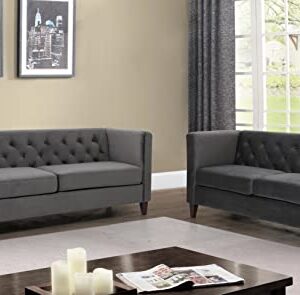 US Pride Furniture Modern Style Soft Elegant High Density Foam Cool Grey Velvet Button-Tufted 3 PC Living Room Set with Removable Cushion & Solid Wood Legs (S5708-5714) Sofas