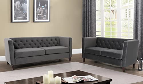 US Pride Furniture Modern Style Soft Elegant High Density Foam Cool Grey Velvet Button-Tufted 3 PC Living Room Set with Removable Cushion & Solid Wood Legs (S5708-5714) Sofas