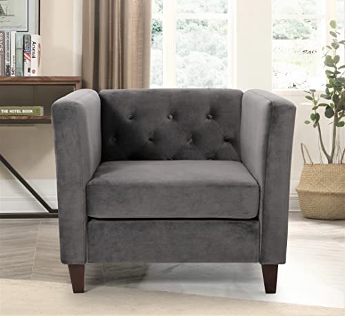 US Pride Furniture Modern Style Soft Elegant High Density Foam Cool Grey Velvet Button-Tufted 3 PC Living Room Set with Removable Cushion & Solid Wood Legs (S5708-5714) Sofas