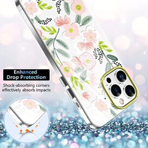 SPIDERCASE for iPhone 13 Pro Max Case，Crystal Clear Floral Soft & Flexible TPU Shockproof Protective Cover for Women Girls, Flower Pattern Design Phone Case