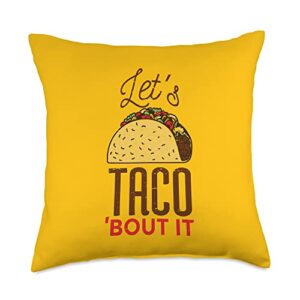 mexican food shirt - lets taco bout it tees mexican food tee, lets taco bout it lovers burrito throw pillow, 18x18, multicolor