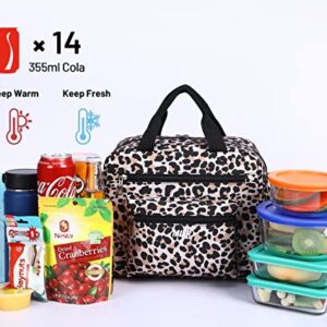 MIER Leopard Lunch Bag for Womens Ladies-Insulated Adult Lunch Box Stylish Cute Lunch Totes with Shoulder Strap Portable Fashion Lunch Cooler Bag