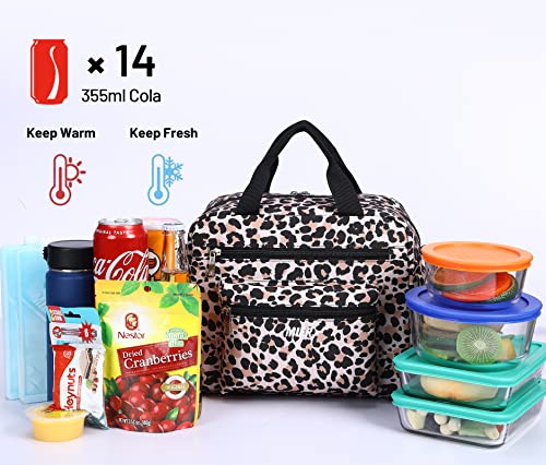 MIER Leopard Lunch Bag for Womens Ladies-Insulated Adult Lunch Box Stylish Cute Lunch Totes with Shoulder Strap Portable Fashion Lunch Cooler Bag