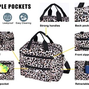 MIER Leopard Lunch Bag for Womens Ladies-Insulated Adult Lunch Box Stylish Cute Lunch Totes with Shoulder Strap Portable Fashion Lunch Cooler Bag