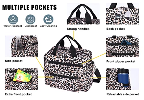 MIER Leopard Lunch Bag for Womens Ladies-Insulated Adult Lunch Box Stylish Cute Lunch Totes with Shoulder Strap Portable Fashion Lunch Cooler Bag