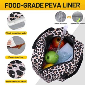 MIER Leopard Lunch Bag for Womens Ladies-Insulated Adult Lunch Box Stylish Cute Lunch Totes with Shoulder Strap Portable Fashion Lunch Cooler Bag