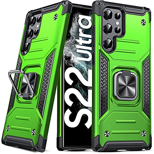 Anqrp Galaxy S22 Ultra Case, Military Grade Protective Phone Case Cover with Rotatable Metal Ring Kickstand [Support Magnet Mount] Compatible with Samsung Galaxy S22 Ultra, Grass Green