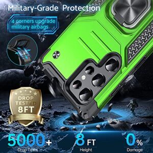 Anqrp Galaxy S22 Ultra Case, Military Grade Protective Phone Case Cover with Rotatable Metal Ring Kickstand [Support Magnet Mount] Compatible with Samsung Galaxy S22 Ultra, Grass Green