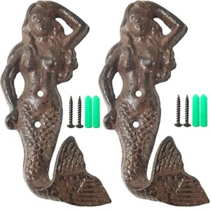 nsbell 2pcs rustic cast iron mermaid hook wall hanger decor beach nautical towel holder