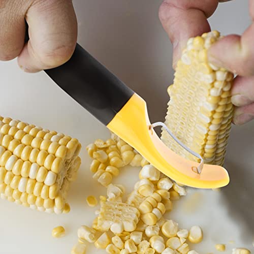 DEFUTAY Corn Cob Stripper Tool, Grips Corn Peeler,Corn Cob Cutter ,Kitchen Sheller with Handle (Yellow + Black)