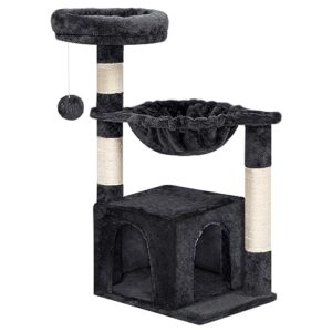 hoobro small cat tree tower with luxury condo, basket hammock for indoor kittens with scratching posts, kittens pet activity tree play house furniture, toy furball on top, stable and firm gy07ct03