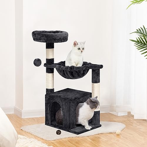 HOOBRO Small Cat Tree Tower with Luxury Condo, Basket Hammock for Indoor Kittens with Scratching Posts, Kittens Pet Activity Tree Play House Furniture, Toy Furball on Top, Stable and Firm GY07CT03