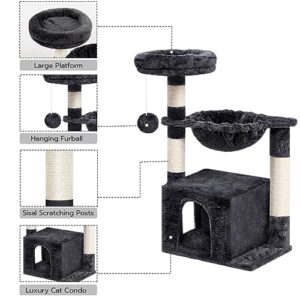 HOOBRO Small Cat Tree Tower with Luxury Condo, Basket Hammock for Indoor Kittens with Scratching Posts, Kittens Pet Activity Tree Play House Furniture, Toy Furball on Top, Stable and Firm GY07CT03