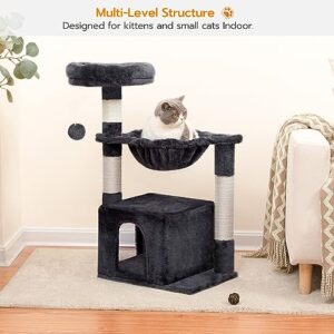 HOOBRO Small Cat Tree Tower with Luxury Condo, Basket Hammock for Indoor Kittens with Scratching Posts, Kittens Pet Activity Tree Play House Furniture, Toy Furball on Top, Stable and Firm GY07CT03