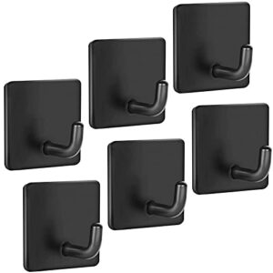 luxlumin towel hooks, wall hooks for hanging towel, shower hooks adhesive hooks heavy duty stainless steel, towel hooks for bathroom coat hooks 6 pack black