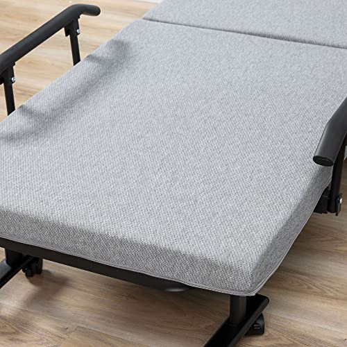 HOMCOM Rollaway Bed, Folding Bed with 3.25" Mattress, Portable Foldable Guest Bed with Adjustable Backrest, and Metal Frame on Wheels, Light Grey