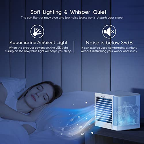 Afloia Portable Air Conditioner, Speed Adjustable 3 in 1 Evaporative Air Cooler Fan, USB Powered Personal Conditioner with 800ml Water Tank for Home, Office, Bedroom, Kitchen