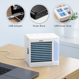 Afloia Portable Air Conditioner, Speed Adjustable 3 in 1 Evaporative Air Cooler Fan, USB Powered Personal Conditioner with 800ml Water Tank for Home, Office, Bedroom, Kitchen