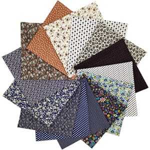 cjinzhi fat quarters fabric bundles, 14pcs 19.69x19.69inches(50x50cm) cotton fabric quilting squares lot precut patchwork quarter sheets for sewing patterns bundle, black brown floral