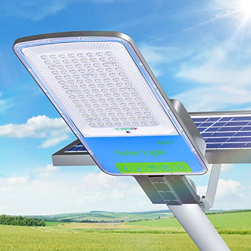 OKPRO Solar Powered Street Light, Super Bright LED Street Light, 500W Outdoor Solar Powered Light, IP66 Waterproof Solar Powered Street Light, Dusk to Dawn, for Lawn, Yard, or Driveways