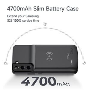 LVFAN Battery Case for Samsung Galaxy S22 6.1inch, Fast Charging & Wireless Charging Slim 4700mAh Backup Battery Pack, Portable Extended Battery Charger Case for Samsung S22