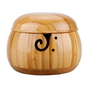 bfydoaa wooden yarn bowl large,yarn storage wooden yarn bowl holder rosewood,knitting wool storage basket round with holes handmade craft crochet kit organizer