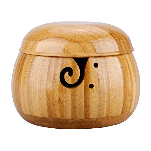 BFYDOAA Wooden Yarn Bowl Large,Yarn Storage Wooden Yarn Bowl Holder Rosewood,Knitting Wool Storage Basket Round with Holes Handmade Craft Crochet Kit Organizer