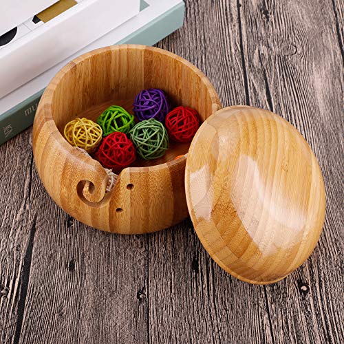 BFYDOAA Wooden Yarn Bowl Large,Yarn Storage Wooden Yarn Bowl Holder Rosewood,Knitting Wool Storage Basket Round with Holes Handmade Craft Crochet Kit Organizer