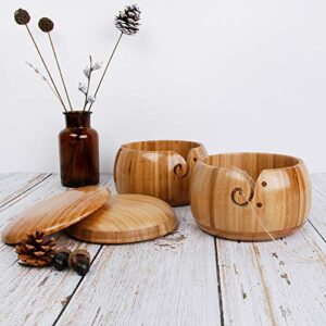 BFYDOAA Wooden Yarn Bowl Large,Yarn Storage Wooden Yarn Bowl Holder Rosewood,Knitting Wool Storage Basket Round with Holes Handmade Craft Crochet Kit Organizer