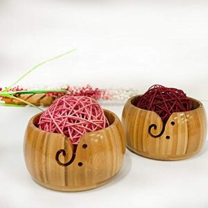 BFYDOAA Wooden Yarn Bowl Large,Yarn Storage Wooden Yarn Bowl Holder Rosewood,Knitting Wool Storage Basket Round with Holes Handmade Craft Crochet Kit Organizer