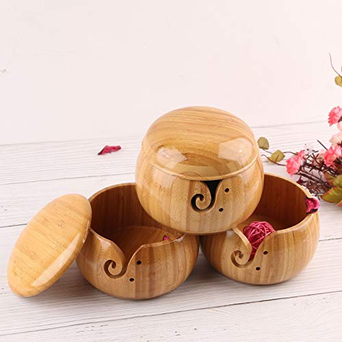 BFYDOAA Wooden Yarn Bowl Large,Yarn Storage Wooden Yarn Bowl Holder Rosewood,Knitting Wool Storage Basket Round with Holes Handmade Craft Crochet Kit Organizer