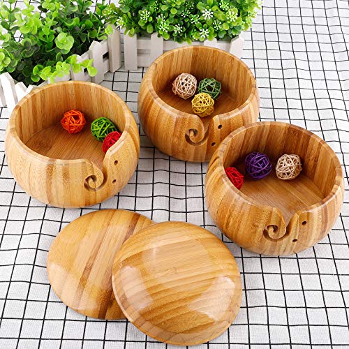 BFYDOAA Wooden Yarn Bowl Large,Yarn Storage Wooden Yarn Bowl Holder Rosewood,Knitting Wool Storage Basket Round with Holes Handmade Craft Crochet Kit Organizer