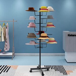 myoyay 5-tier hat racks rotating metal hat display stand 25 hats caps holders adjustable hat hanger organizer free standing headwear wig rack metal floor rack with 4 wheels for caps wigs hats