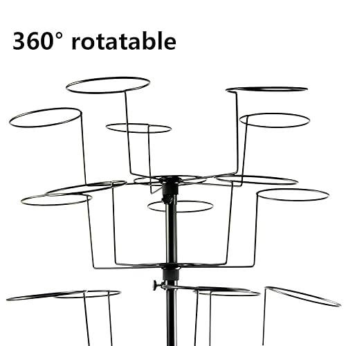 MYOYAY 5-Tier Hat Racks Rotating Metal Hat Display Stand 25 Hats Caps Holders Adjustable Hat Hanger Organizer Free Standing Headwear Wig Rack Metal Floor Rack with 4 Wheels for Caps Wigs Hats