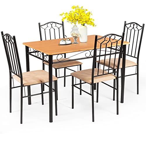 Durx-litecrete 5-Piece Dining Table Set, Vintage Kitchen Table Set with 4 Chairs, Metal Frame, Dining Table and Chairs Set for Kitchen, Restaurant, Café