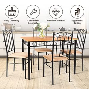 Durx-litecrete 5-Piece Dining Table Set, Vintage Kitchen Table Set with 4 Chairs, Metal Frame, Dining Table and Chairs Set for Kitchen, Restaurant, Café