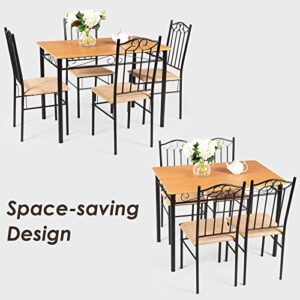 Durx-litecrete 5-Piece Dining Table Set, Vintage Kitchen Table Set with 4 Chairs, Metal Frame, Dining Table and Chairs Set for Kitchen, Restaurant, Café