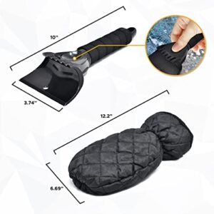 EcoNour Ice Scraper Mitt for Car Windshield + Ice Scraper for Car Windshield | Snow Remover for Cars Windshield Window | Waterproof Snow Scraper Glove with Thick Fleece Lining