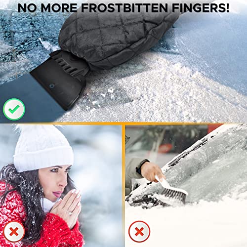 EcoNour Ice Scraper Mitt for Car Windshield + Ice Scraper for Car Windshield | Snow Remover for Cars Windshield Window | Waterproof Snow Scraper Glove with Thick Fleece Lining