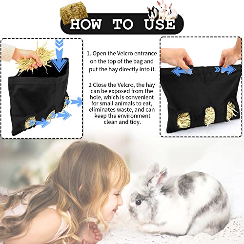 无品牌 Rabbit Hay Feeder Bag Timothy hay Dispenser Feeding Bag Small Animal hay Feeder Bag Hanging Feeder Bag for Rabbit Guinea Pig Chinchilla Hamster Small Animal hay Storage（1 Black）