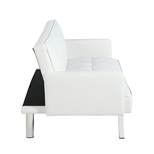 Carolina Classic Nario Convertible Leatherette Sleeper Sofa in White