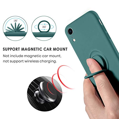 SouliGo iPhone XR Case, Phone Case iPhone XR, Slim Silicone Protective Kickstand Ring Holder Soft Rubber Hybrid Hard Bumper Shockproof Protection Non-Slip with Car Mount Girls Women Cover, Dark Green