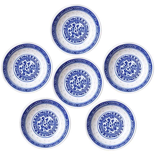 Chinese Style Blue and White Floral Ceramic Dip Bowls Set, Porcelain Dip Mini Bowls Soy Sauce Dish, dipping Bowls, Appetizer side dishes for party, family,set of 6 (Loong pattern)