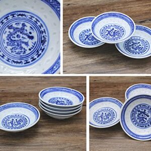 Chinese Style Blue and White Floral Ceramic Dip Bowls Set, Porcelain Dip Mini Bowls Soy Sauce Dish, dipping Bowls, Appetizer side dishes for party, family,set of 6 (Loong pattern)