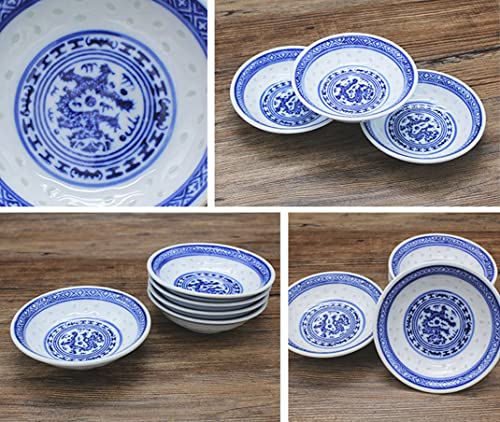 Chinese Style Blue and White Floral Ceramic Dip Bowls Set, Porcelain Dip Mini Bowls Soy Sauce Dish, dipping Bowls, Appetizer side dishes for party, family,set of 6 (Loong pattern)