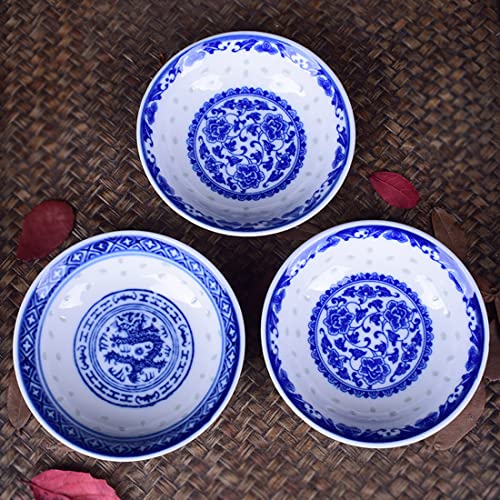 Chinese Style Blue and White Floral Ceramic Dip Bowls Set, Porcelain Dip Mini Bowls Soy Sauce Dish, dipping Bowls, Appetizer side dishes for party, family,set of 6 (Loong pattern)