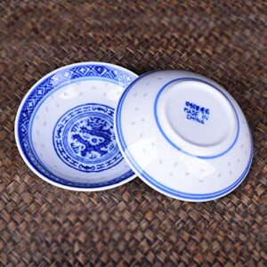 Chinese Style Blue and White Floral Ceramic Dip Bowls Set, Porcelain Dip Mini Bowls Soy Sauce Dish, dipping Bowls, Appetizer side dishes for party, family,set of 6 (Loong pattern)