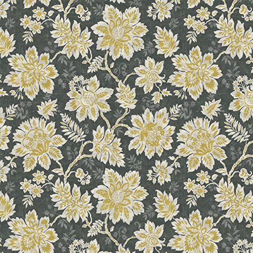 Stitch & Sparkle 100% Cotton Duck 45" Width Petal Print Black Sunshine Color Sewing Fabric by The Yard, (D028G0602)