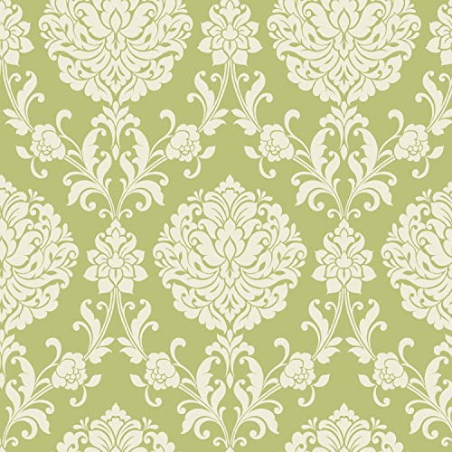 Stitch & Sparkles 100% Cotton Duck 45" Width Small Damask Celery Color Sewing Fabric by The Yard